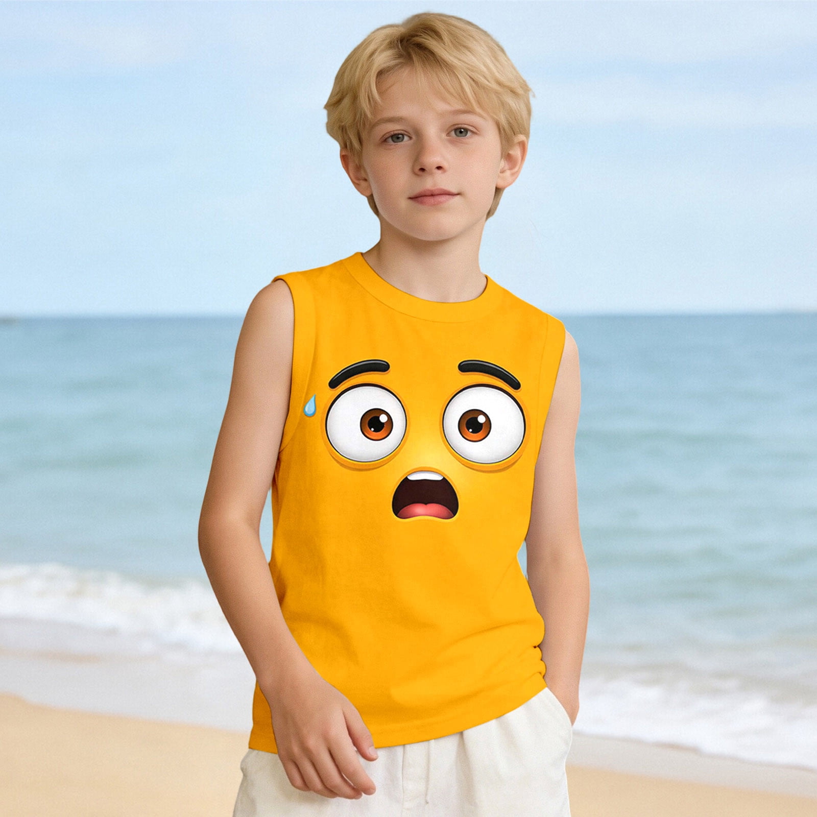 Boys Graphic Tees Graphic Print Round Neck Sleeveless Breathable Tank ...