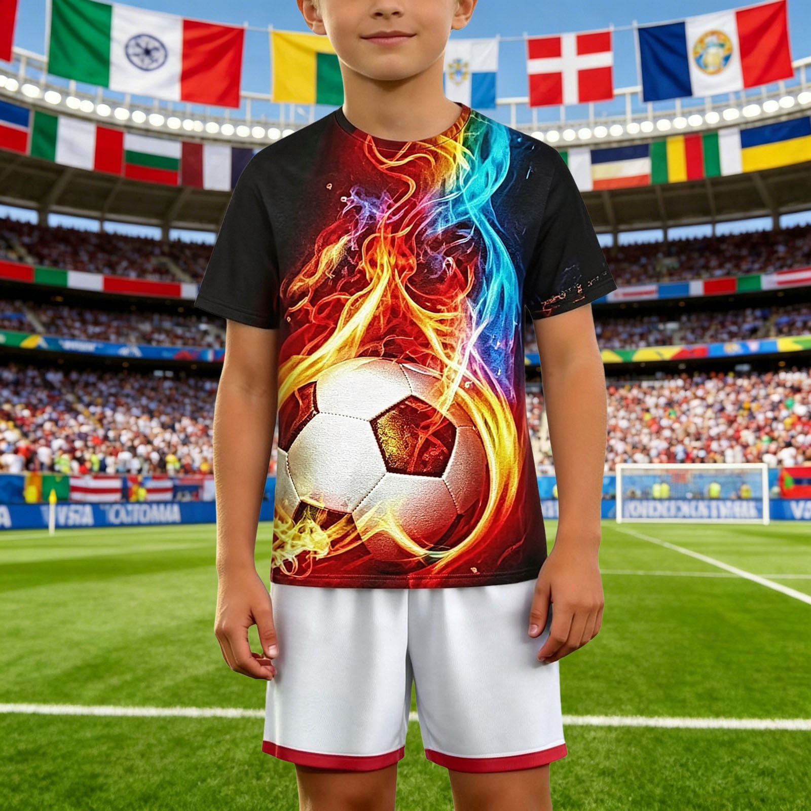 Boys Graphic Tees Loose Fit Football Graphic Print Short Sleeve Crew ...