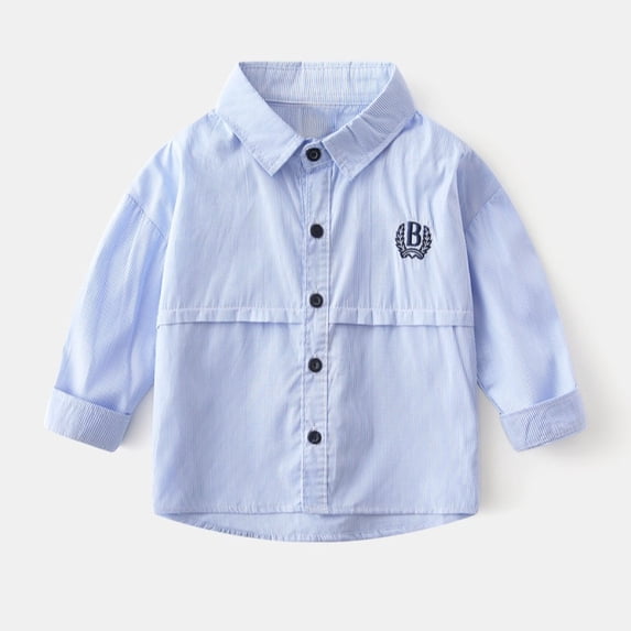 Boys Graphic Tees Solid Print Lapel Long Sleeve Button Down Breathable ...
