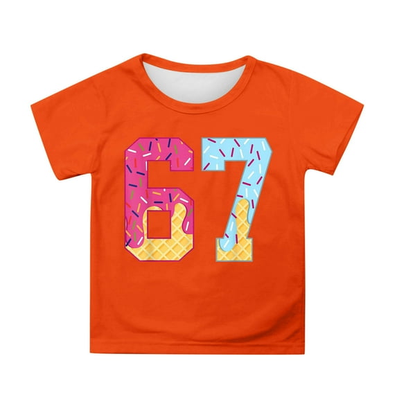 Boys Graphic Tees Summer Ice Cream 67 Number Print Casual Short Sleeve ...