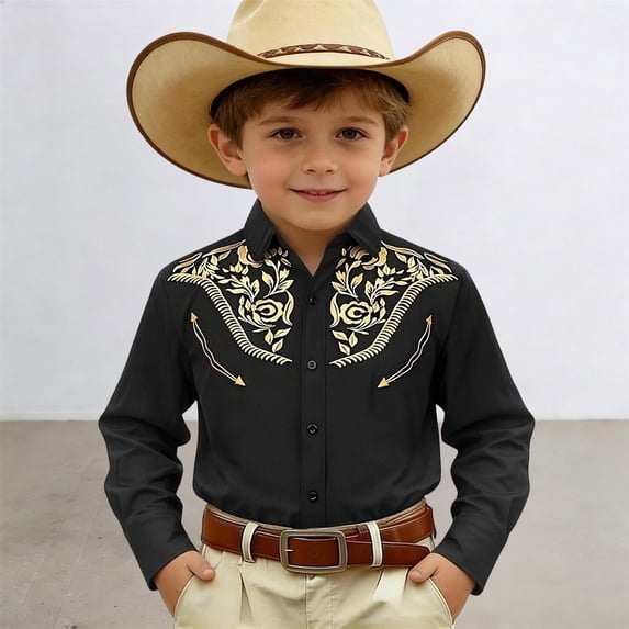 Boys Graphic Tees Western Cowboy Embroidered Graphic Print Button Down ...