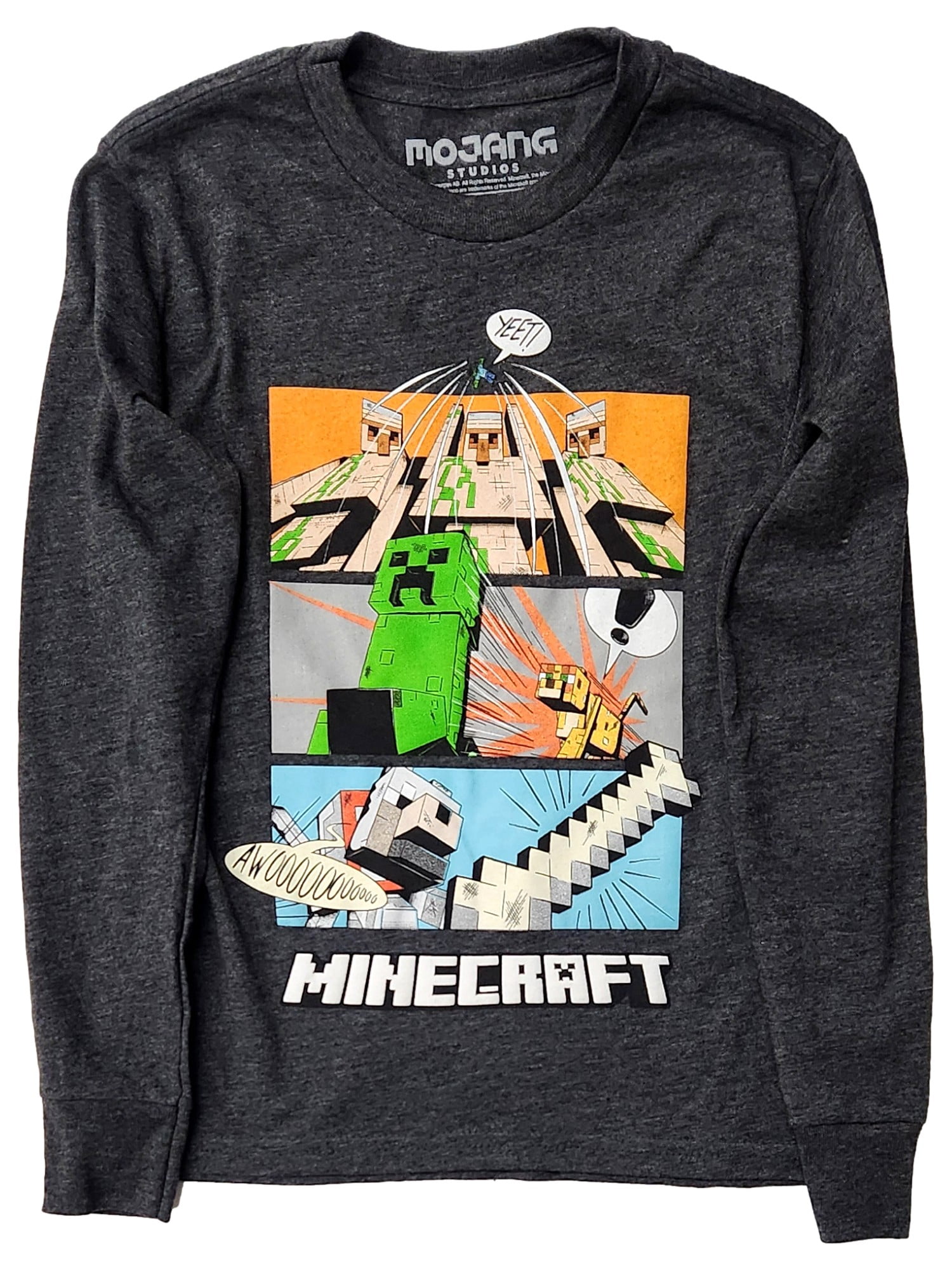 Boys Gray Minecraft Long Sleeve T-Shirt Mine Craft Tee Shirt T-Shirt XS ...