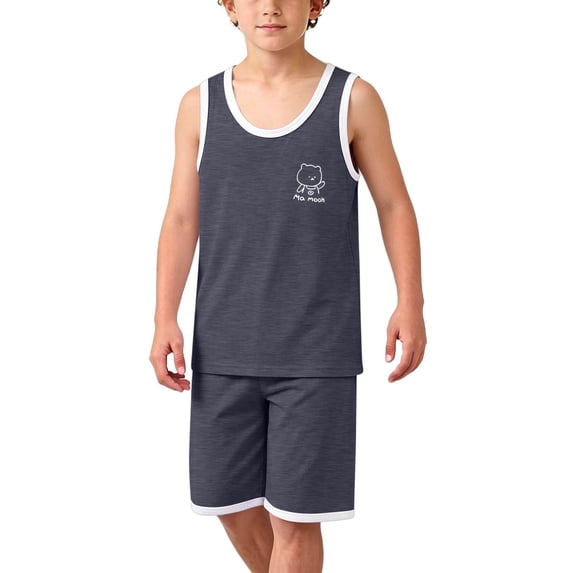 Boys Gray Modal Tank Top & Shorts Set 2 Piece Summer Outfit Kids Sizes ...