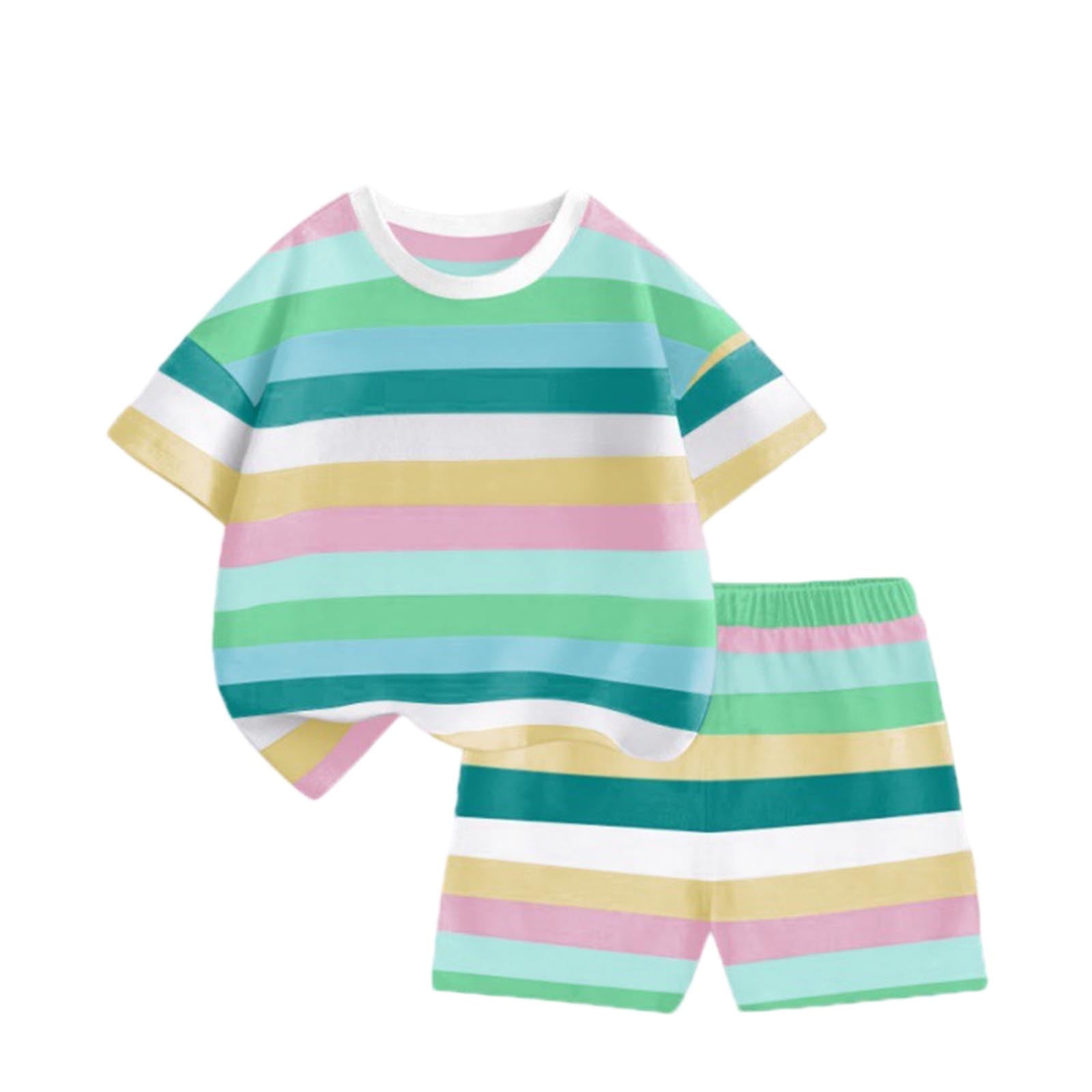 Boys' Green Striped 2-Piece Outfit Set | Short Sleeve T-Shirt and ...