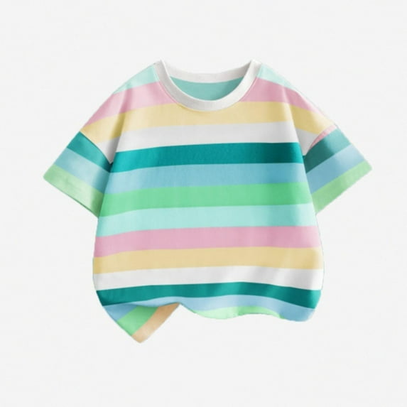 Boys' Green Striped T-Shirt | Short Sleeve Crew Neck | Soft Polyester ...