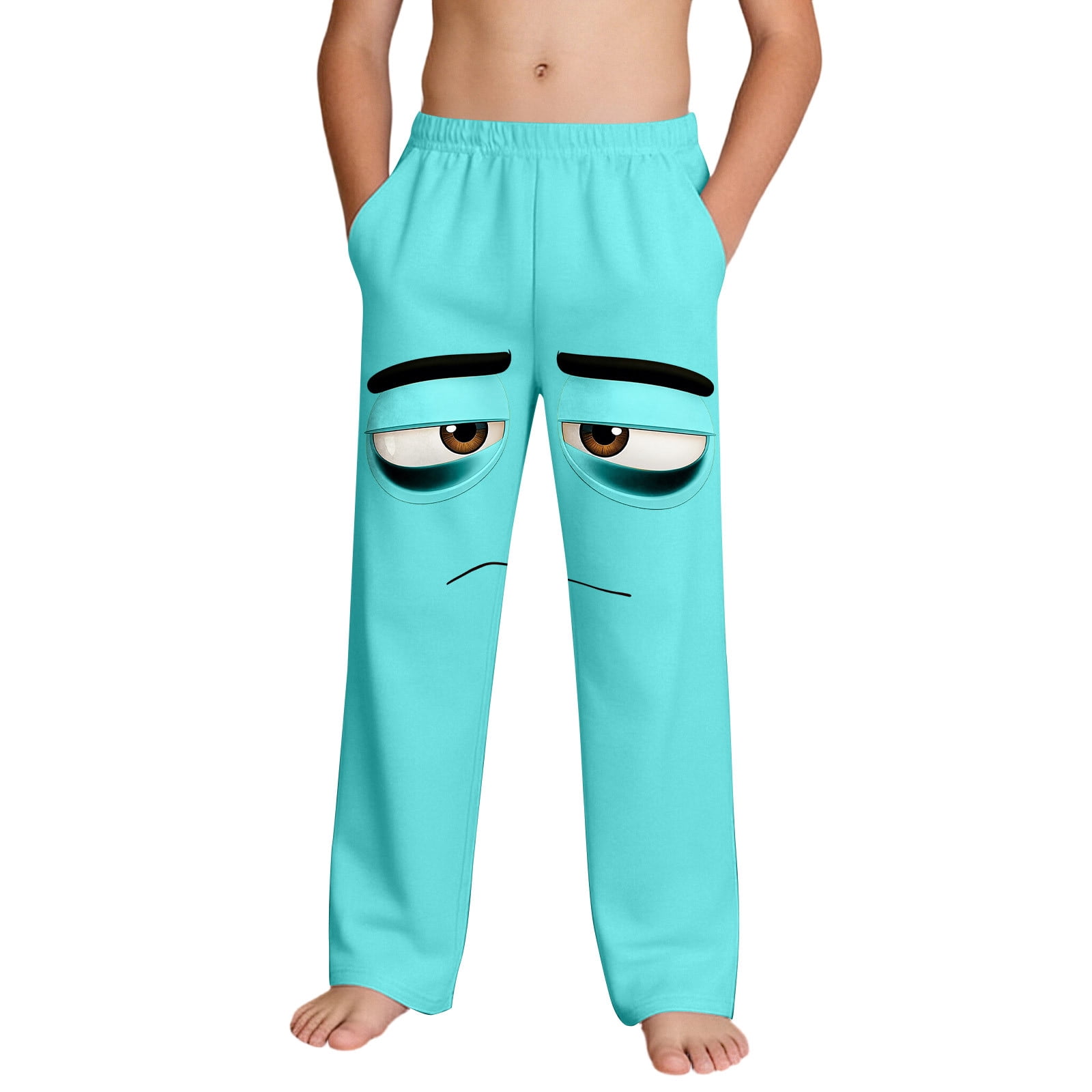 Boys Green Sweatpants Funny Cartoon Face Print Pants for Kids, Soft ...