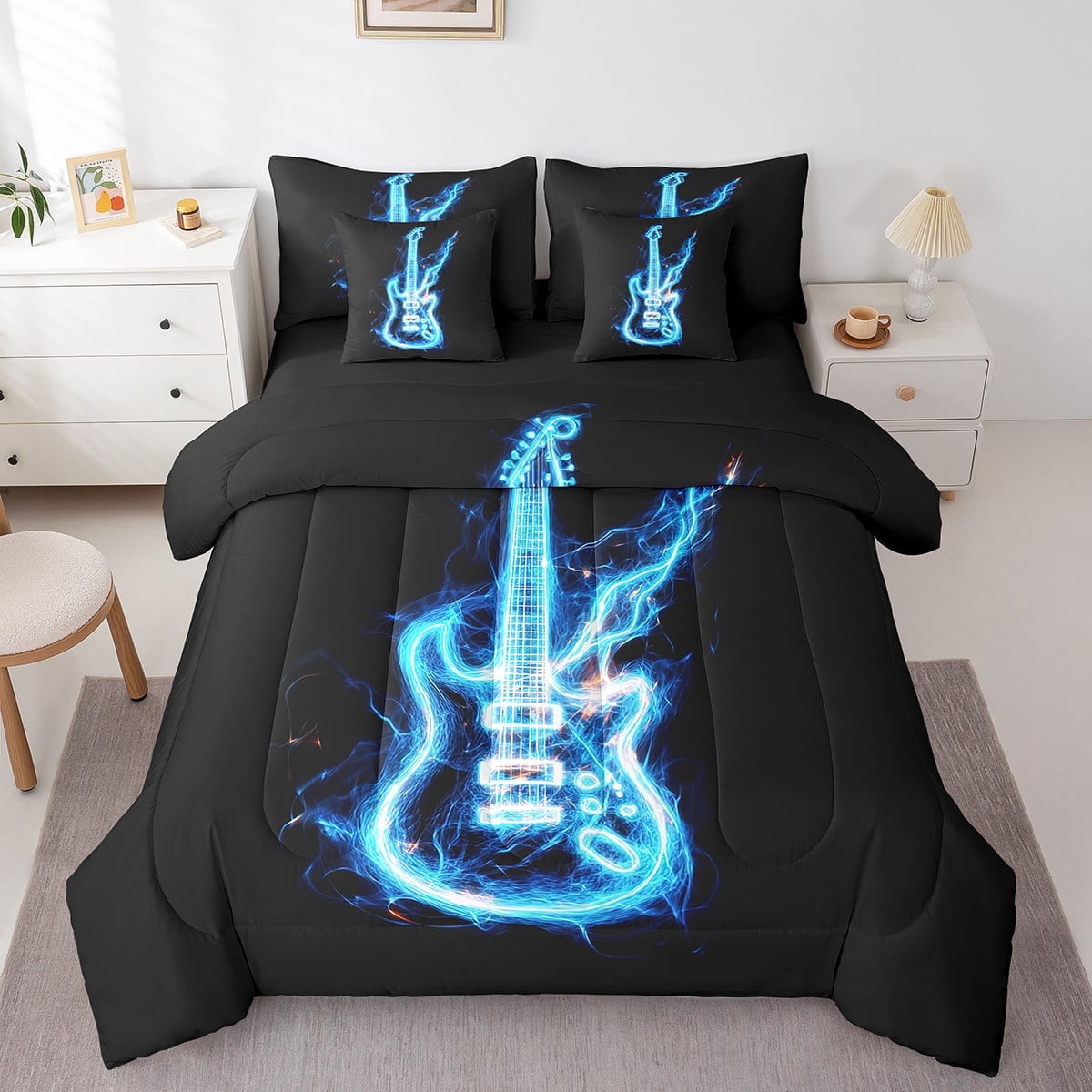 Guitar King Bedding Set 7 Piece Rock Music Bed In A Bag Teen Men Neon ...