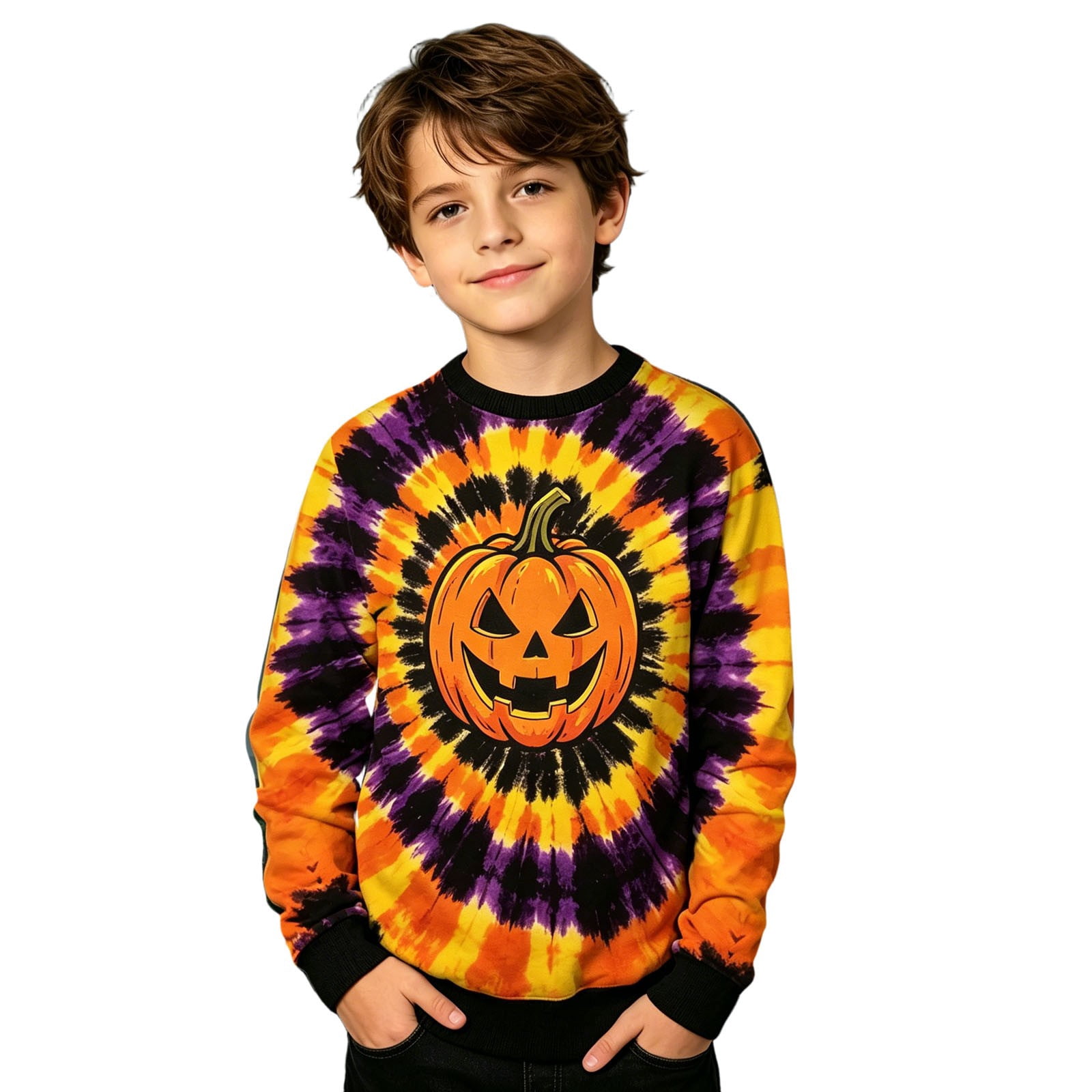 Boys Halloween Graphic Crewneck Sweatshirt, Long Sleeve Skeleton ...