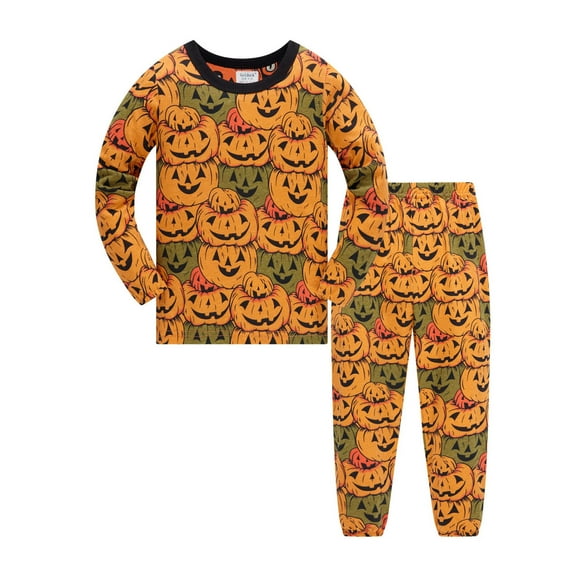 Boys Halloween Pajama Set Pumpkin Print Long Sleeve Sleepwear Comfortable Kids Outfit For ...