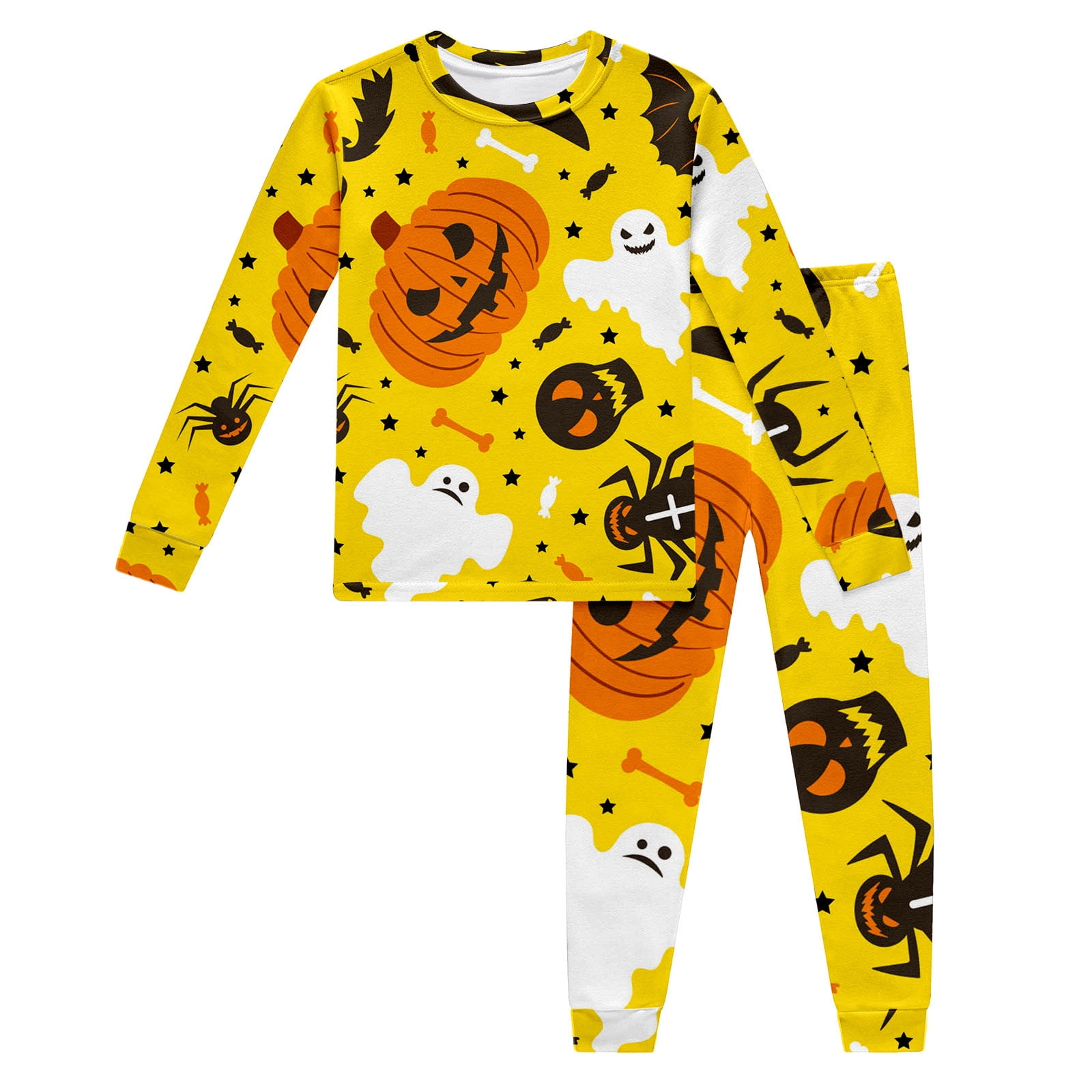 Boys Halloween Pajama Set Pumpkin Print Long Sleeve Two Piece Outfit Comfortable Sleepwear For ...