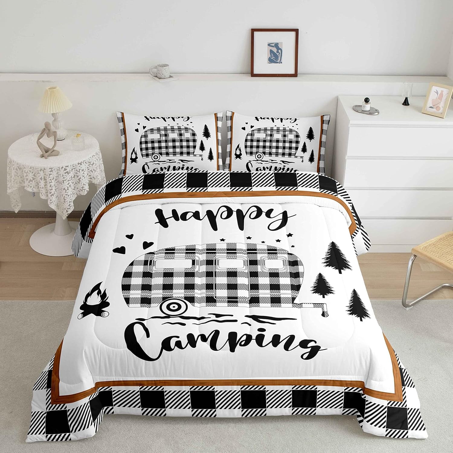 Happy Camping Twin Size Comforter Set Camper Decor All Season Bedding ...