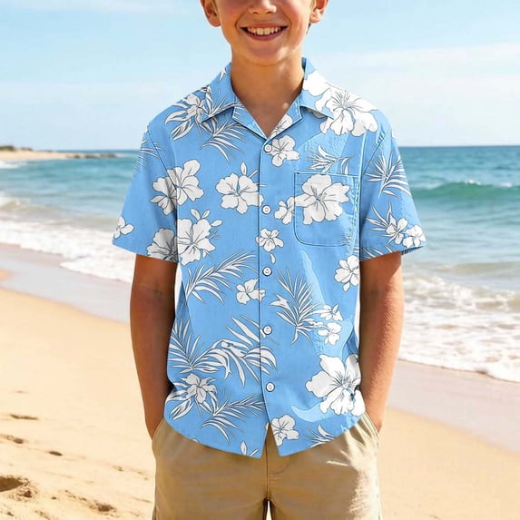 Boys Hawaiian Shirt Casual Lightweight Short Sleeve Tops Tropical Print ...