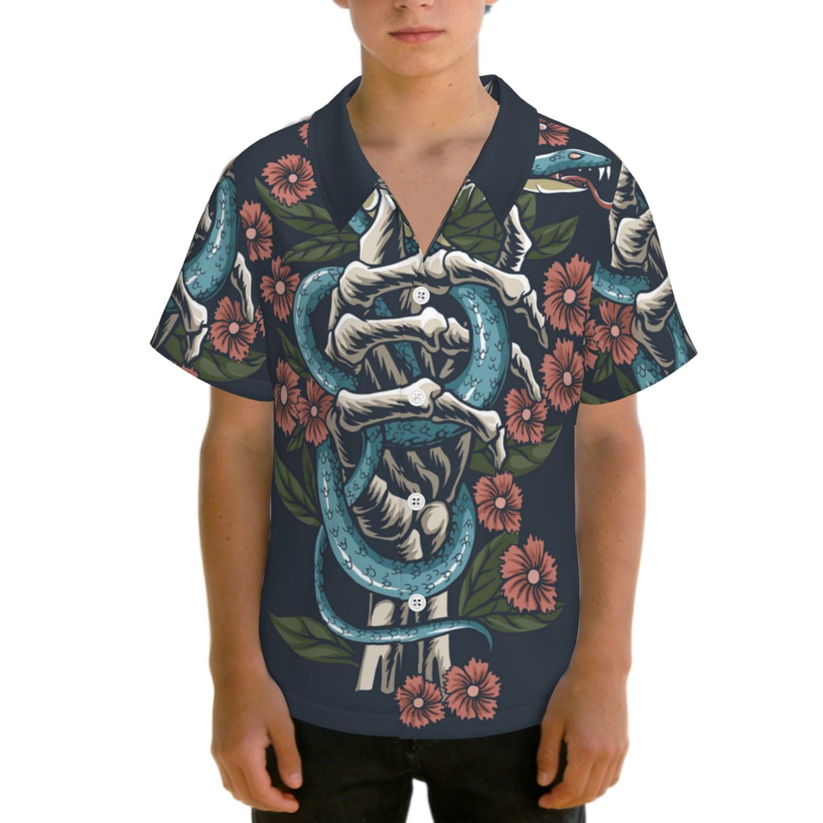Boys Hawaiian Shirt Kids Teens Casual Button Down Short Sleeve Beach ...