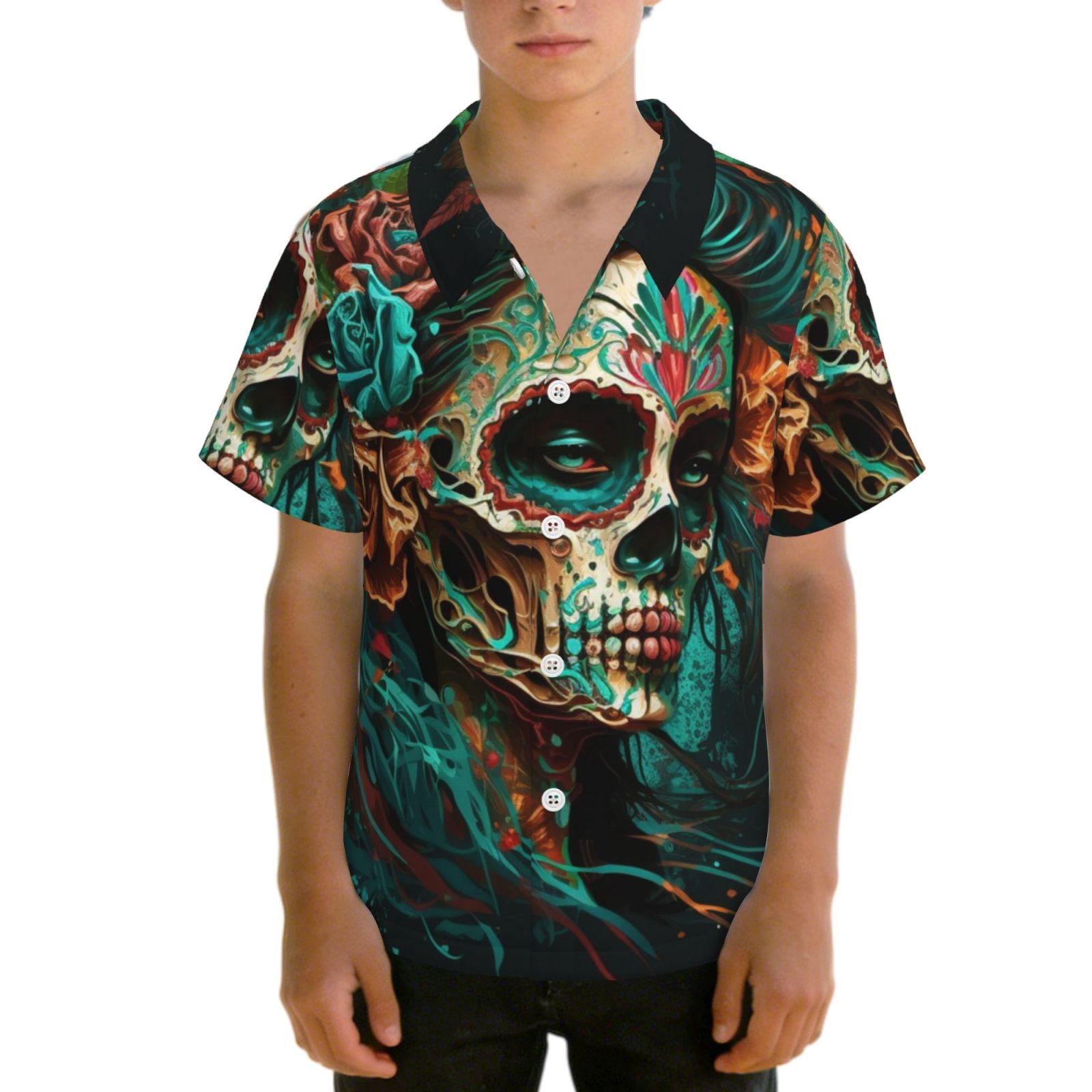 Boys Hawaiian Shirt Kids Teens Casual Button Down Short Sleeve Beach ...