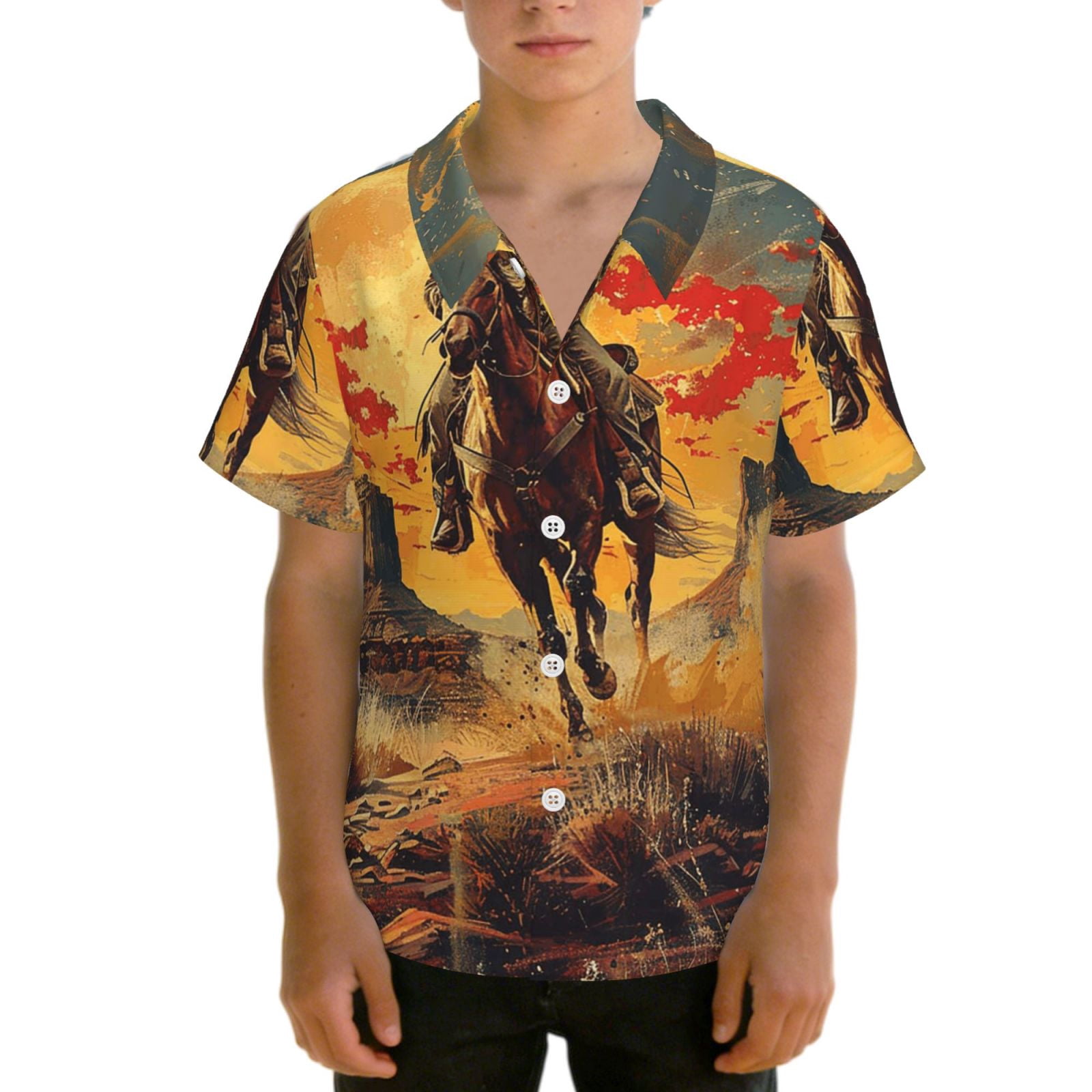 Boys Hawaiian Shirt Kids Teens Casual Button Down Short Sleeve Beach ...