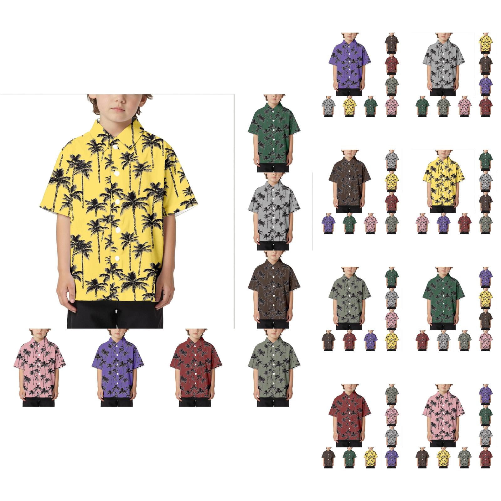 Boys Hawaiian Shirt Short Sleeve Tropical Palm Tree Print Button Down ...