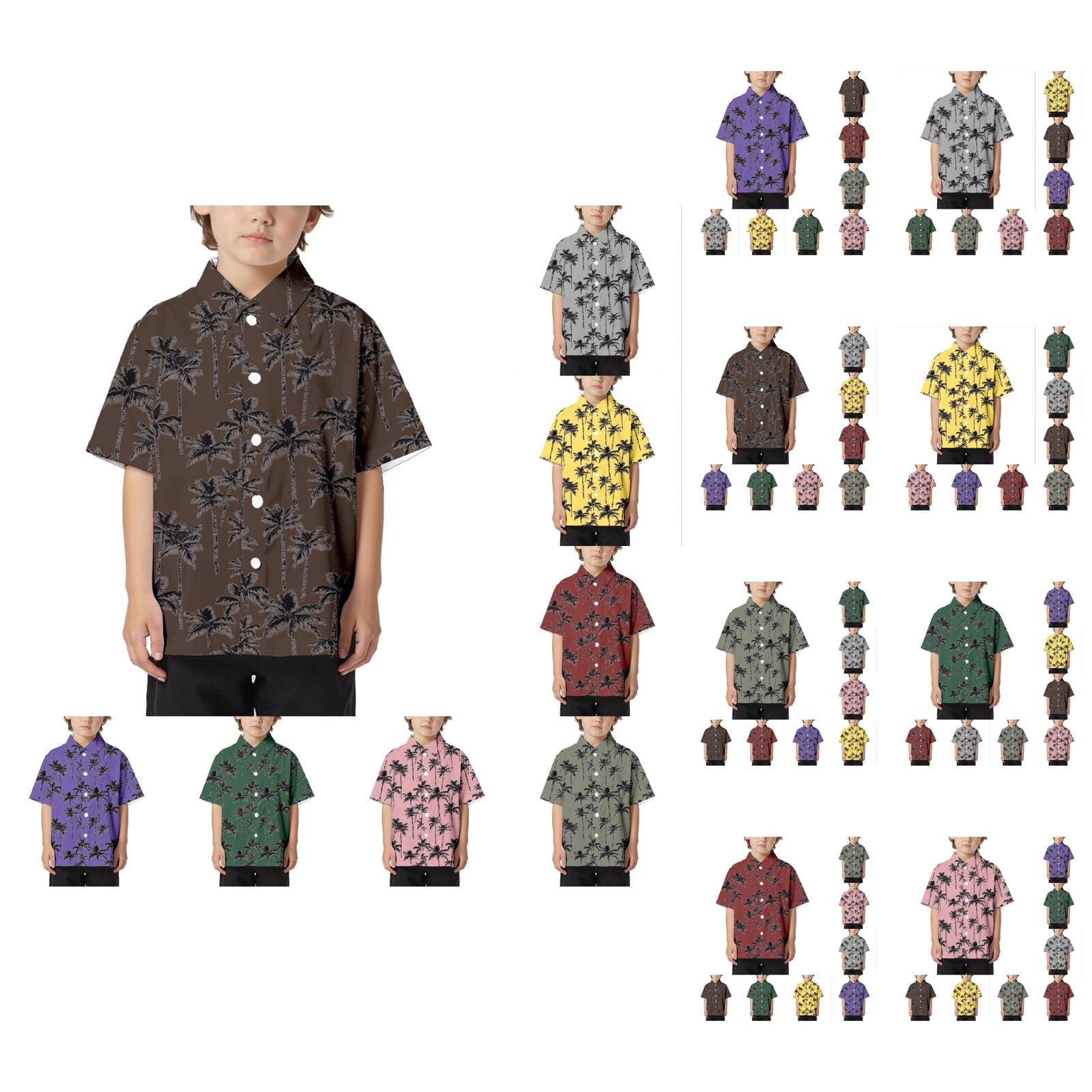 Boys Hawaiian Shirt Short Sleeve Tropical Palm Tree Print Button Down ...