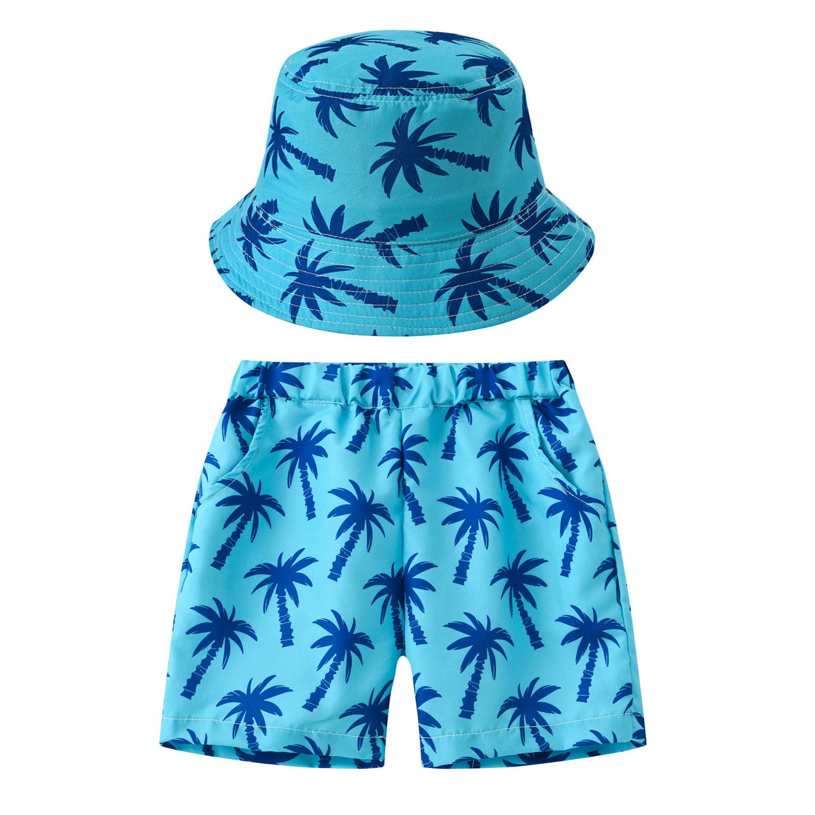 Boys Hawaiian Swim Trunks with Bucket Hat Summer Quick Dry Board Shorts ...