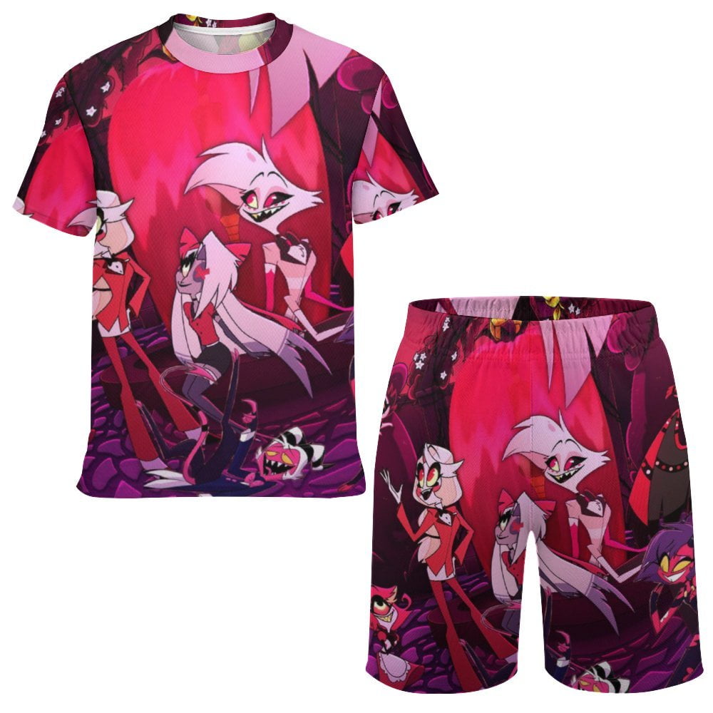Boys Hazbin Hotel Short Sleeve Mesh T-Shirt And Shorts Outfit Set ...