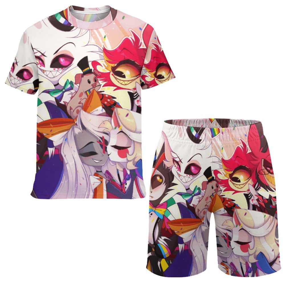 Boys Hazbin Hotel Short Sleeve Mesh T-Shirt And Shorts Outfit Set ...