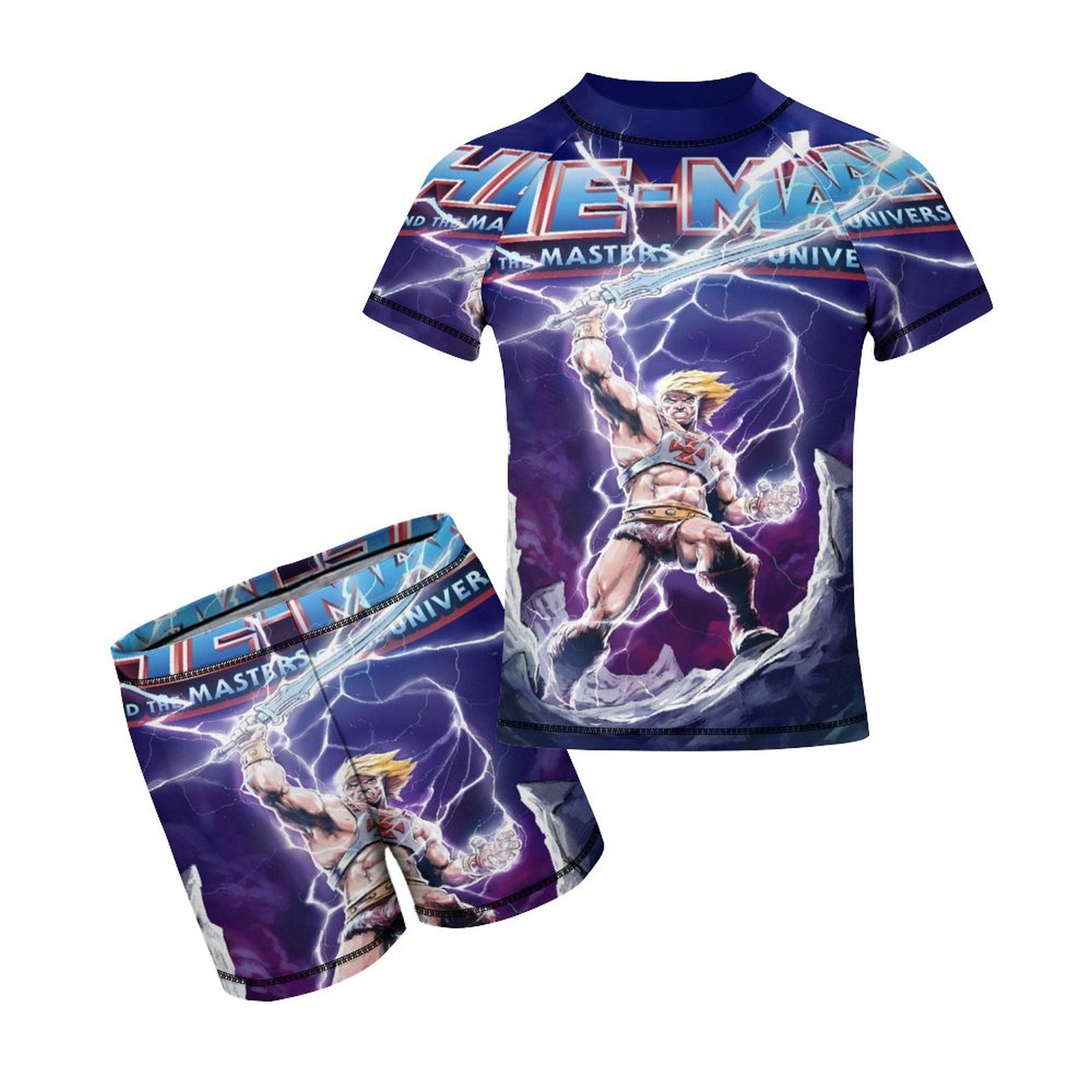 Boys He Man Mas-ters Universe Rash Guard Set 2 Piece Swimsuits Short ...