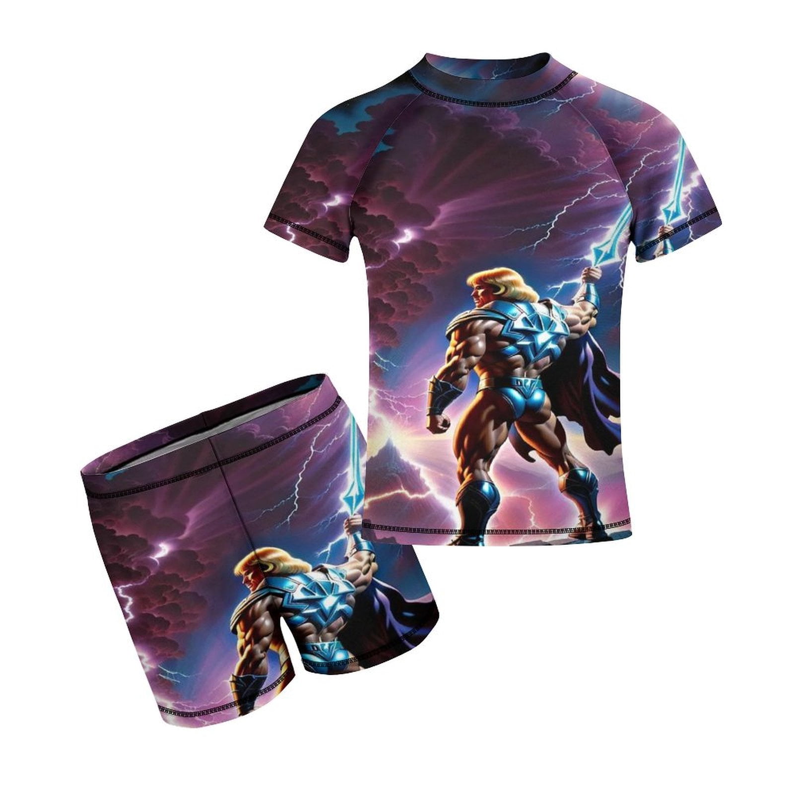Boys He Man Mas-ters Universe Rash Guard Set 2 Piece Swimsuits Short ...