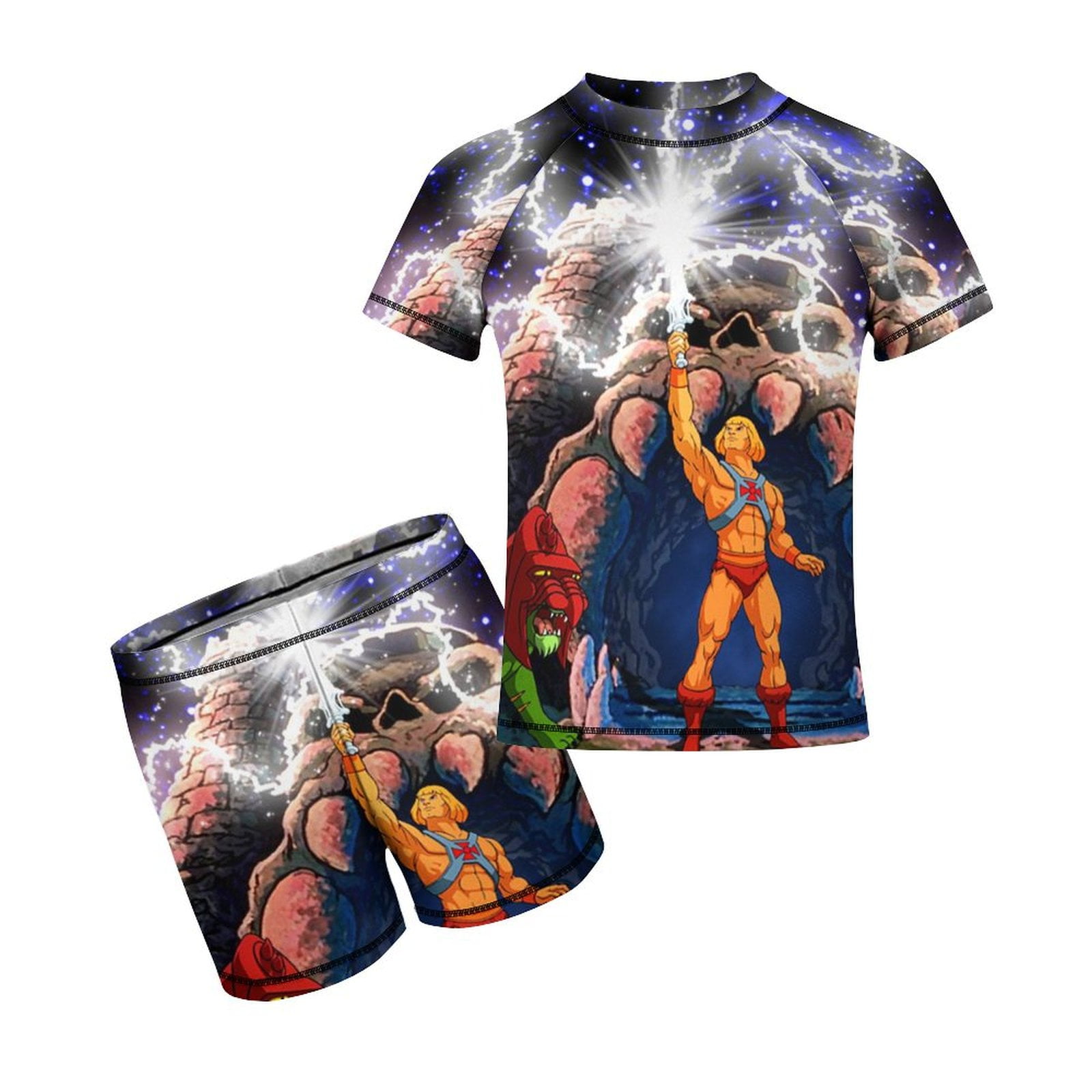 Boys He Man Mas-ters Universe Rash Guard Set 2 Piece Swimsuits Short ...