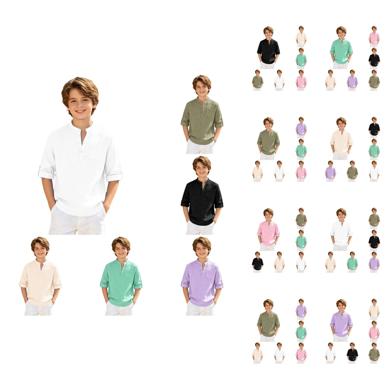 Boys Henley Shirt Short Sleeve Solid Color Stand Collar Tshirts for ...