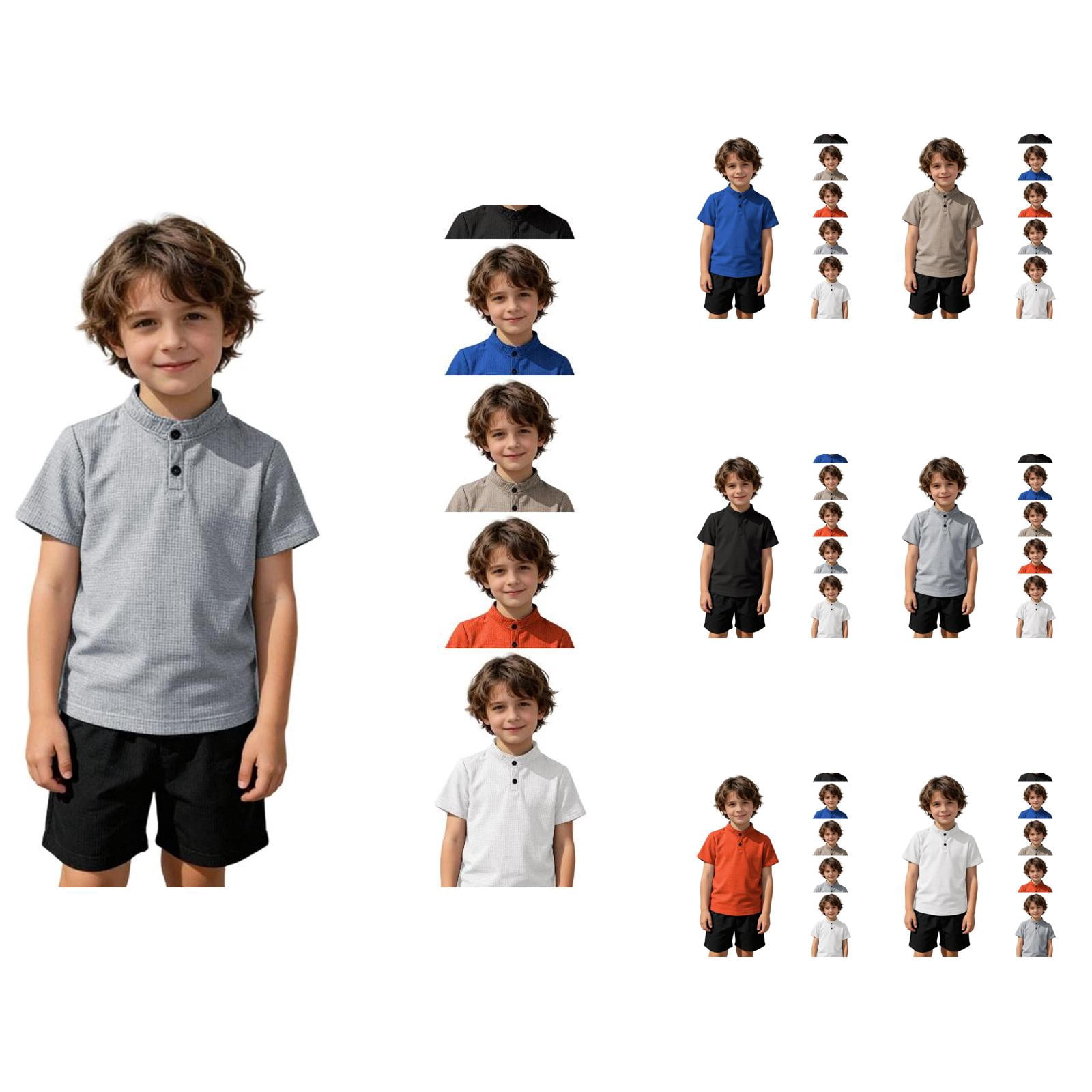 Boys Henley Shirt Short Sleeve Solid Color Stand Collar Waffle Knit T ...