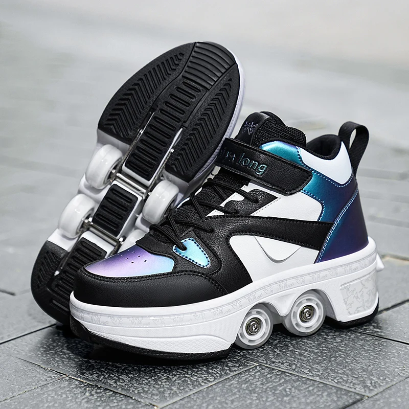 Boys High Top 4 Wheel Roller Shoes Fashion Unisex Automatic Pop-up ...
