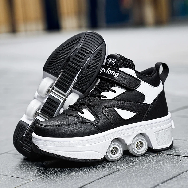 Boys High Top 4 Wheel Roller Shoes Fashion Unisex Automatic Pop-up ...