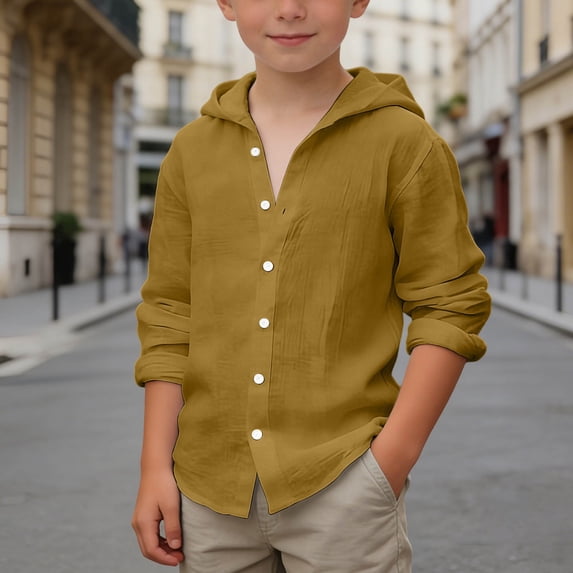 Boys Hooded Button-Down Shirt with Long Sleeves – Casual Summer Beach ...
