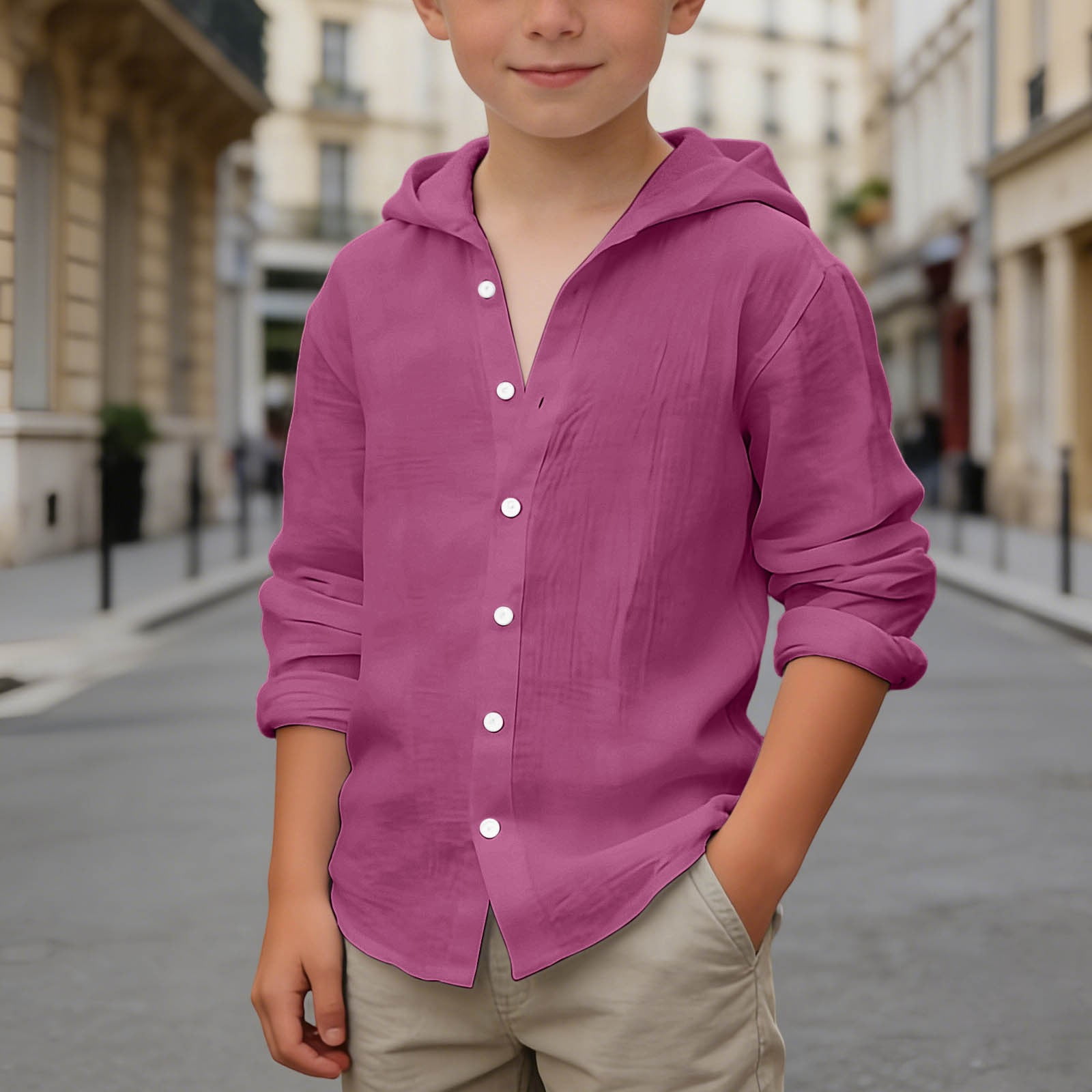 Boys Hooded Button-Down Shirt with Long Sleeves – Casual Summer Beach ...