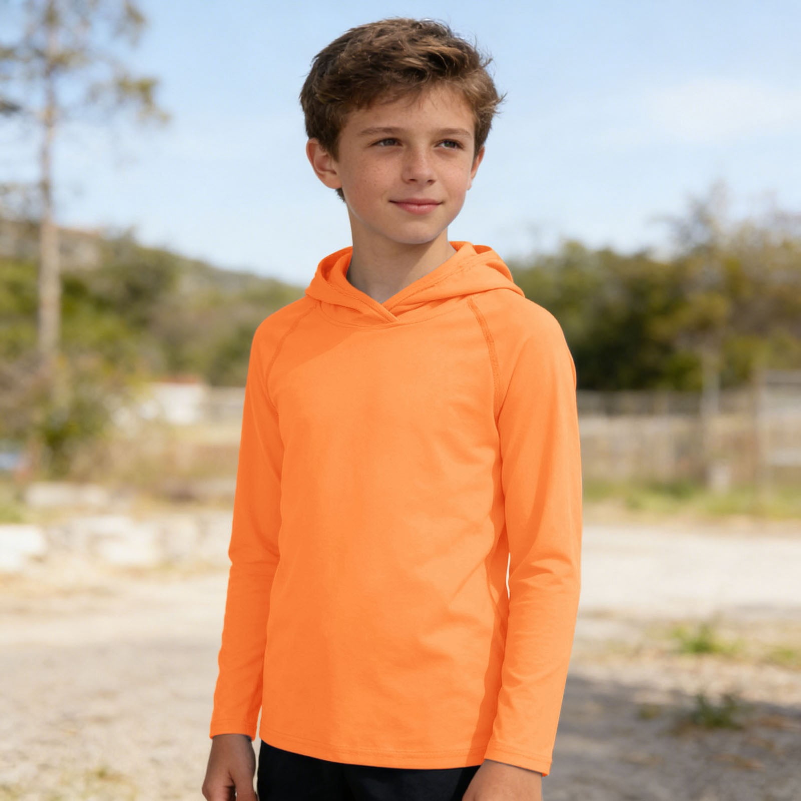 Boys Hooded Long Sleeve Rash Guard Swim Shirt, Youth Kids UPF 50 ...