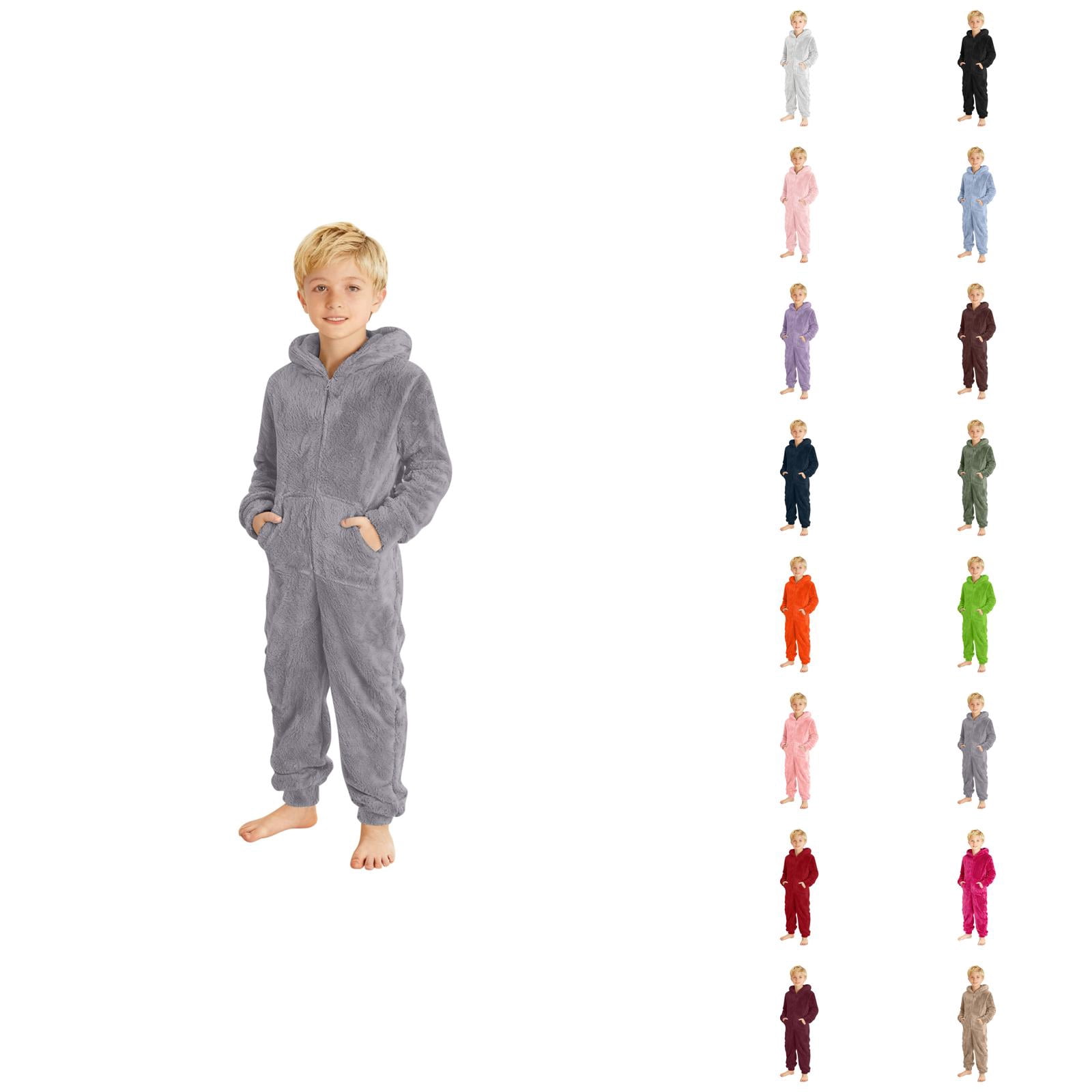 Boys Hooded Romper Jumpsuit Winter Warm Soft Lined Pajama Outfit For ...