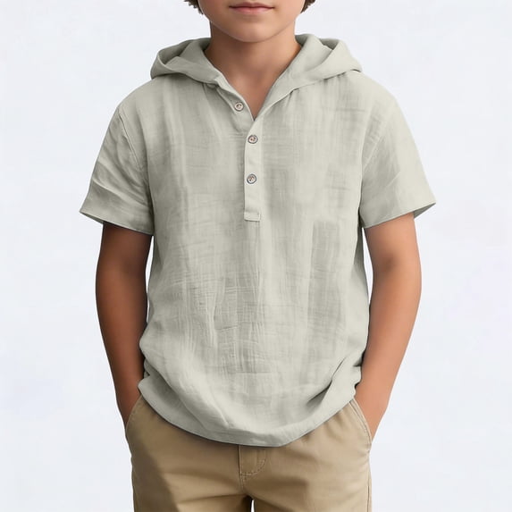 Boys Hooded Short Sleeve Linen Shirt – Breathable Button Up Top for ...