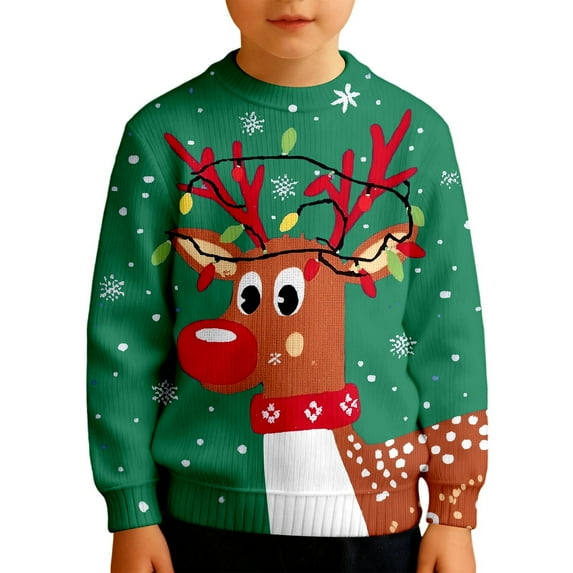 Boys Hoodie Christmas Knit Reindeer Boys Long Sleeve Crewneck ...