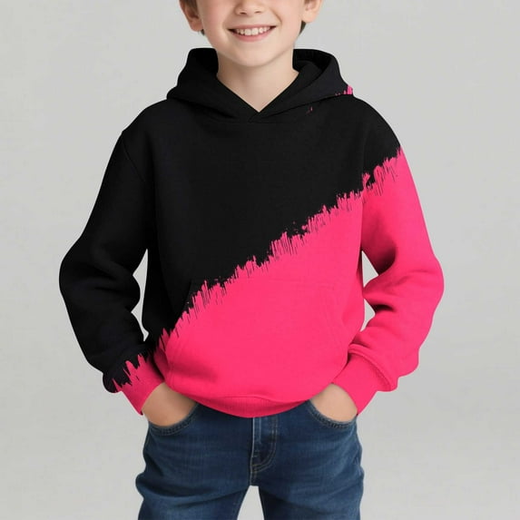 Boys Hoodie Kids Pullover Hot Pink Two Tone Soft Stretch Color Block ...