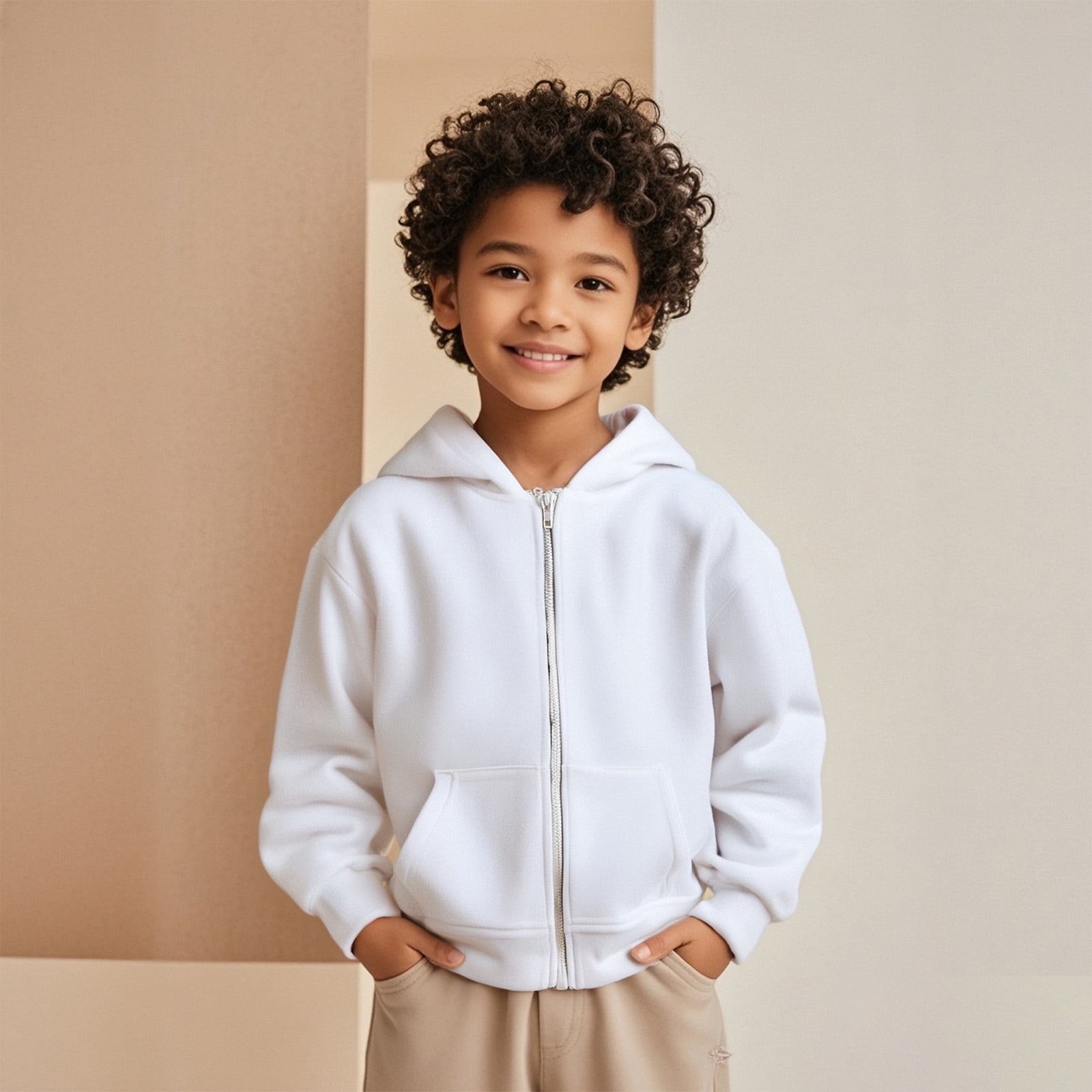 Boys Hoodie Kids White Full Zip Up Hoodie Lightweight Long Sleeve ...