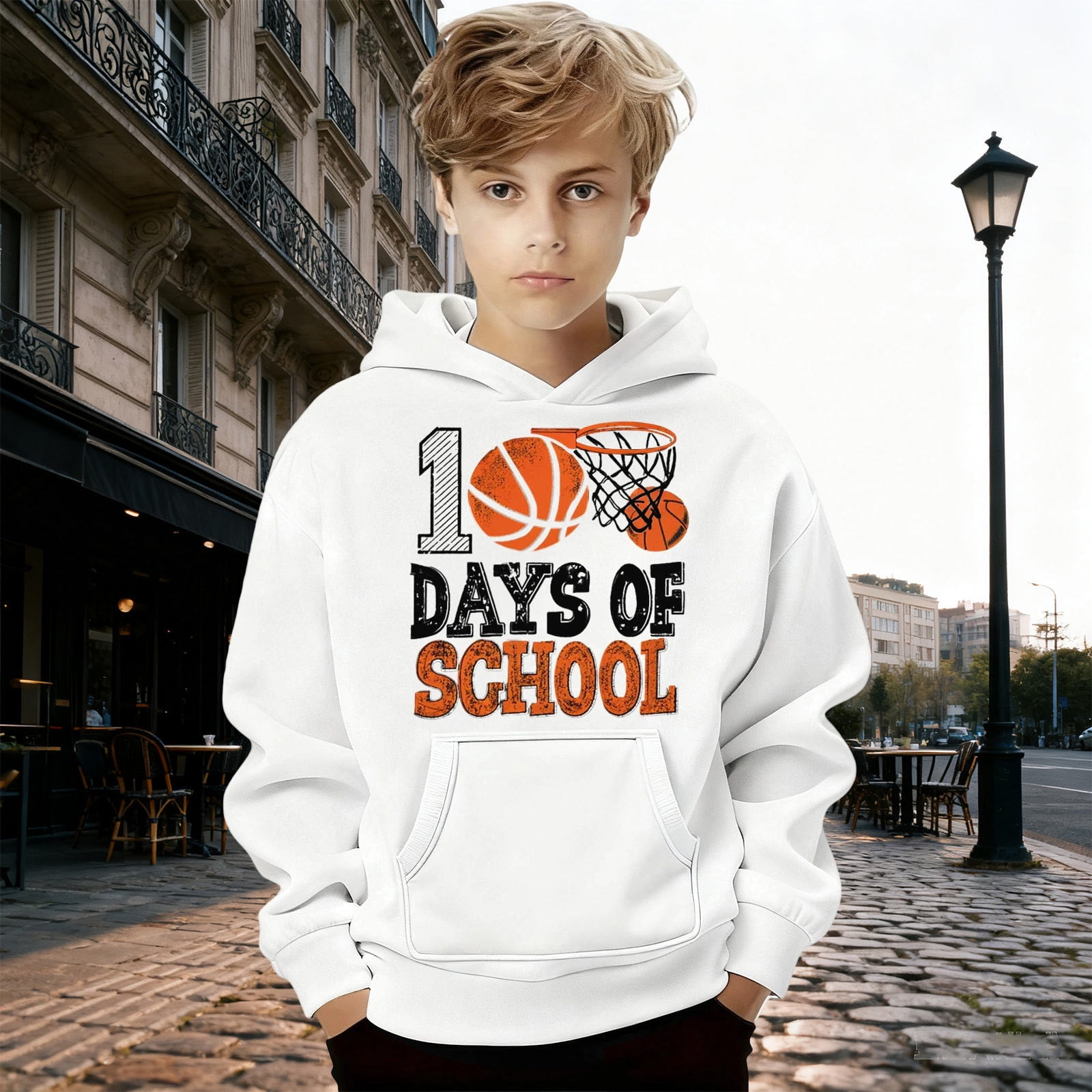 Boys Hoodies 100 Days Print Loose Fit Hooded Pullover Top Casual Kids ...