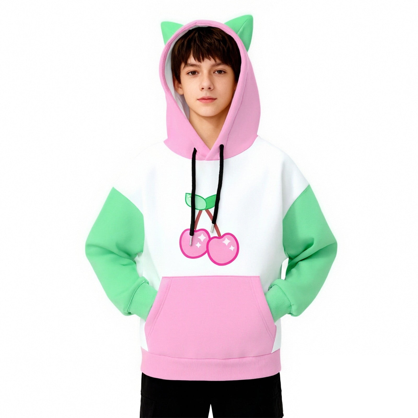 Boys Hoodies Boys Cat Ear Design Hooded Sweatshirt Kitty Graphic ...