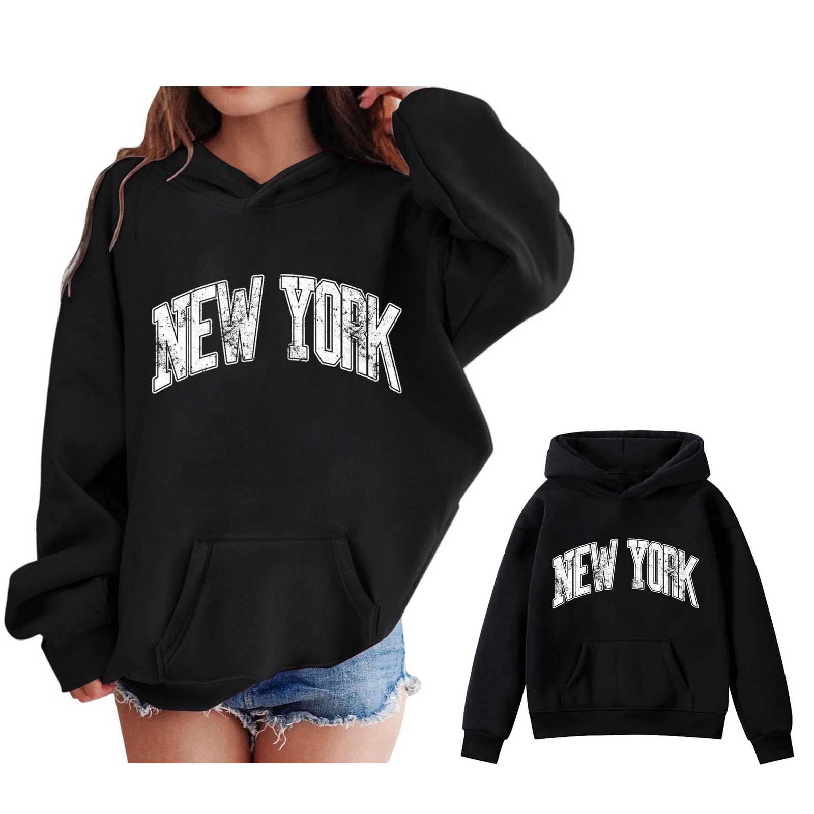 Hoodies City Name Letter Print Black Hoodie Lightweight Long Sleeve ...