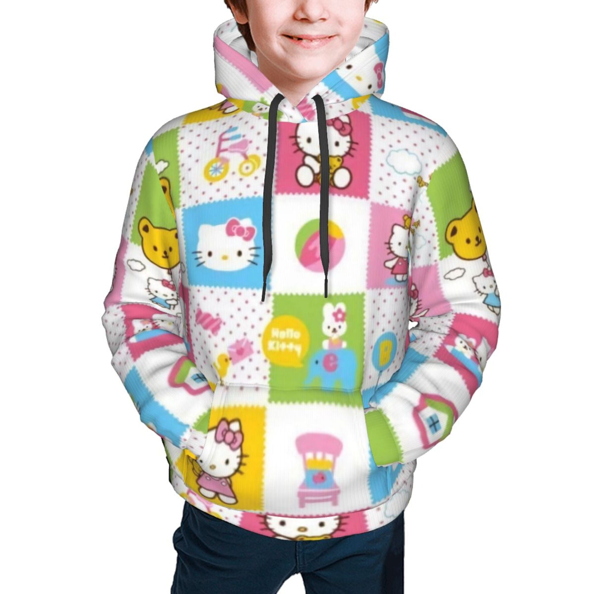 Boys Hoodies,Hello Kitty Stickers3 Unisex Kids Hooded Sweatshirts For Kids Pullovers With ...