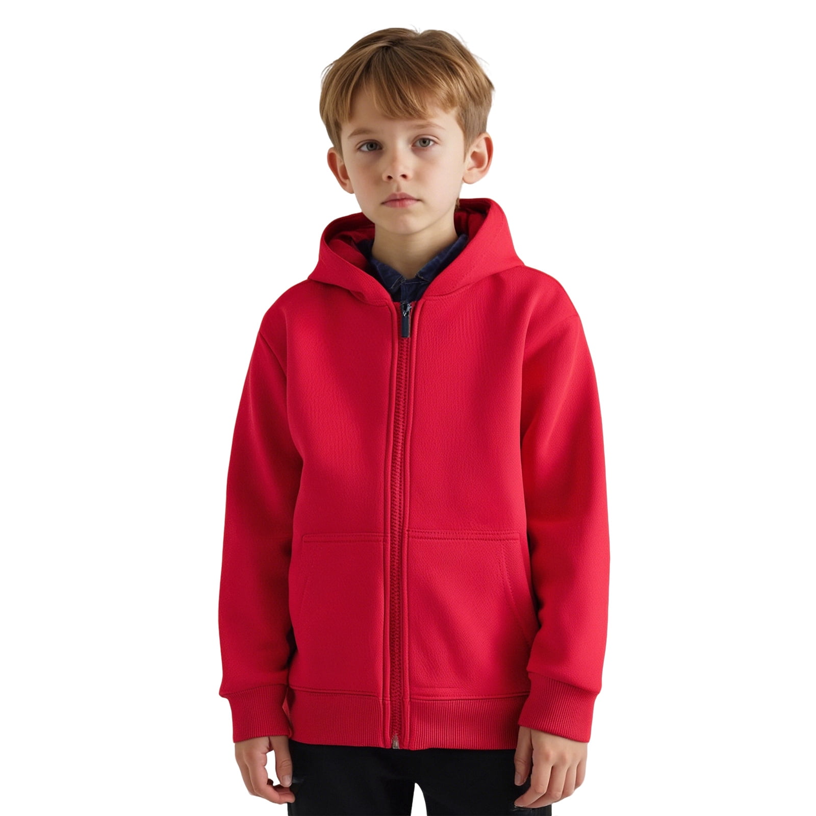 Boys Hoodies Kids Red Full Zip Up Hooded Long Sleeve Hooded Sweatshirt ...