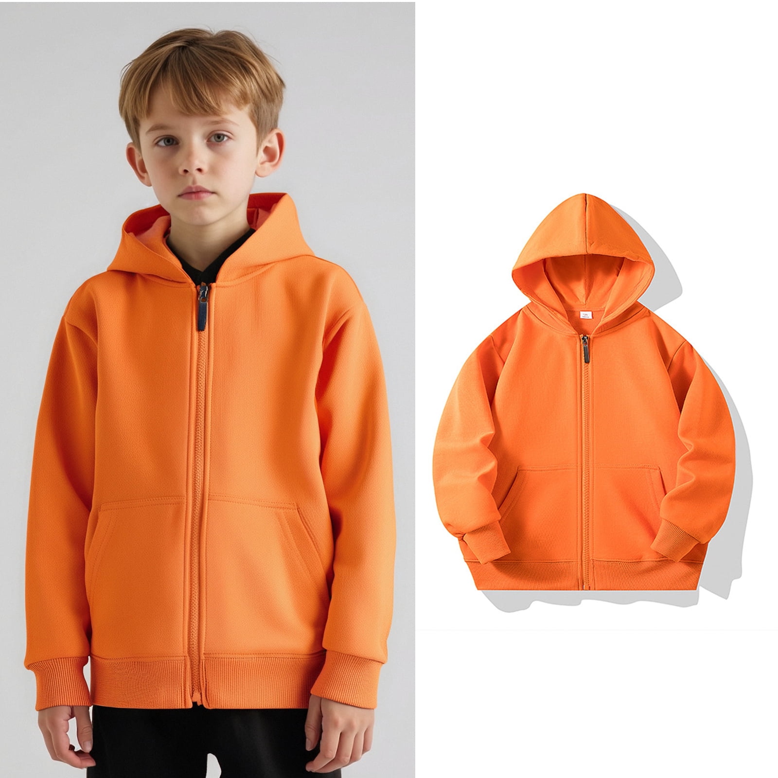 Boys Hoodies Orange Zipper Hoodies Casual Long Sleeve Sweatshirts ...