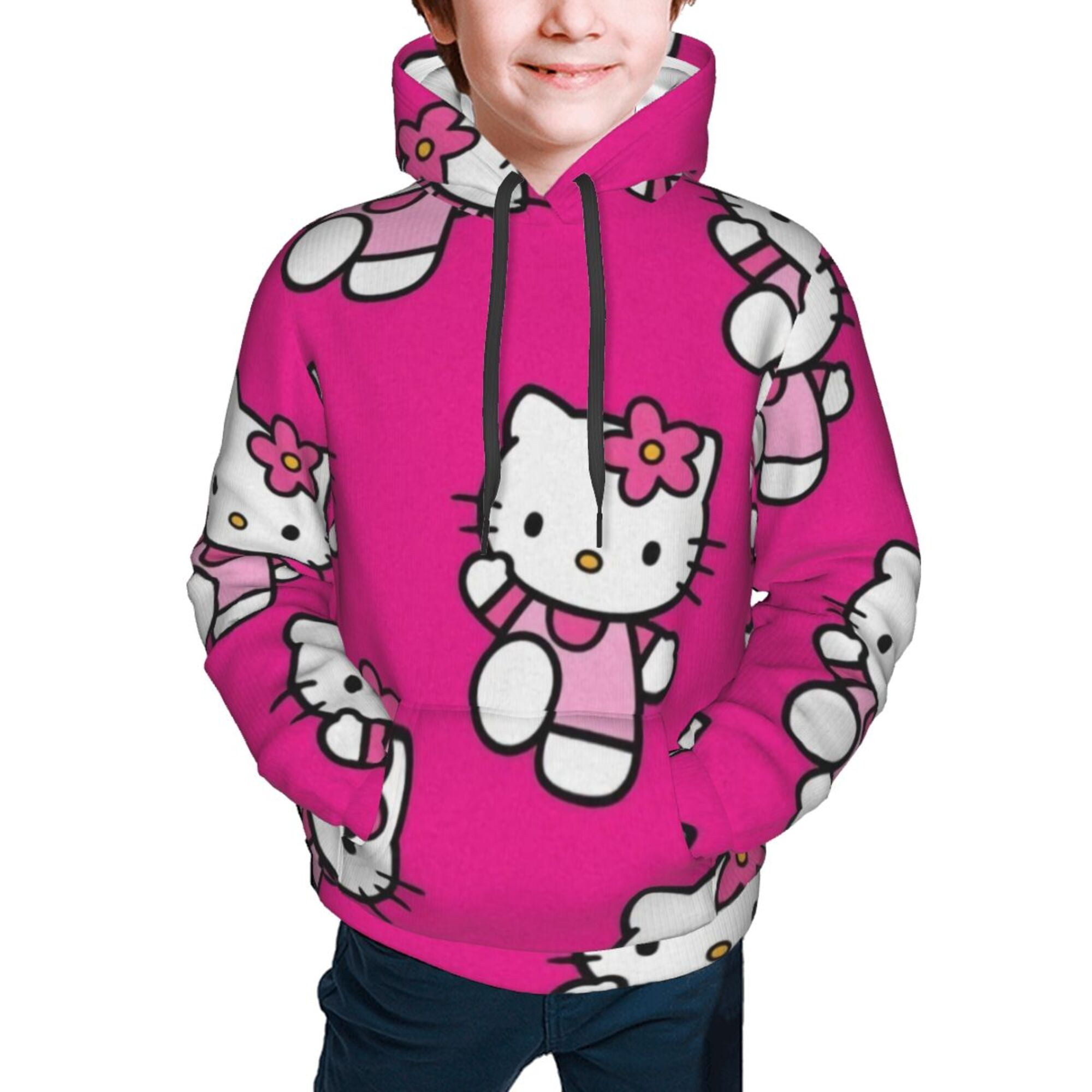 Boys Hoodies,Rose Red Hello Kitty Unisex Kids Hooded Sweatshirts For ...