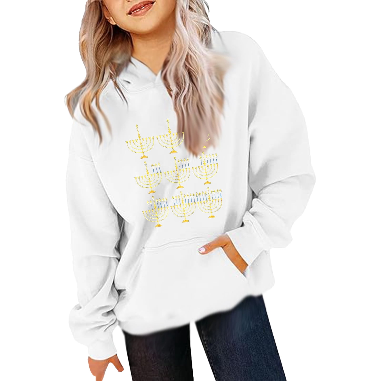 Boys Hoodies & Sweatshirts Kids Chanukah Menorah Print Warm Hoodie ...