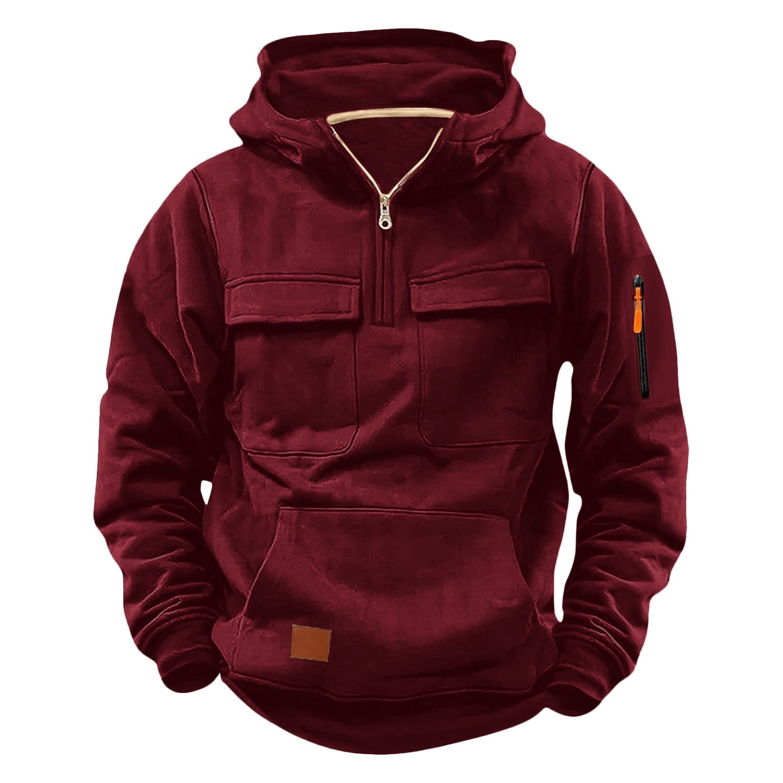 Boys Hoodies Tween Red Half Zip Hooded Long Sleeve Casual Basic ...