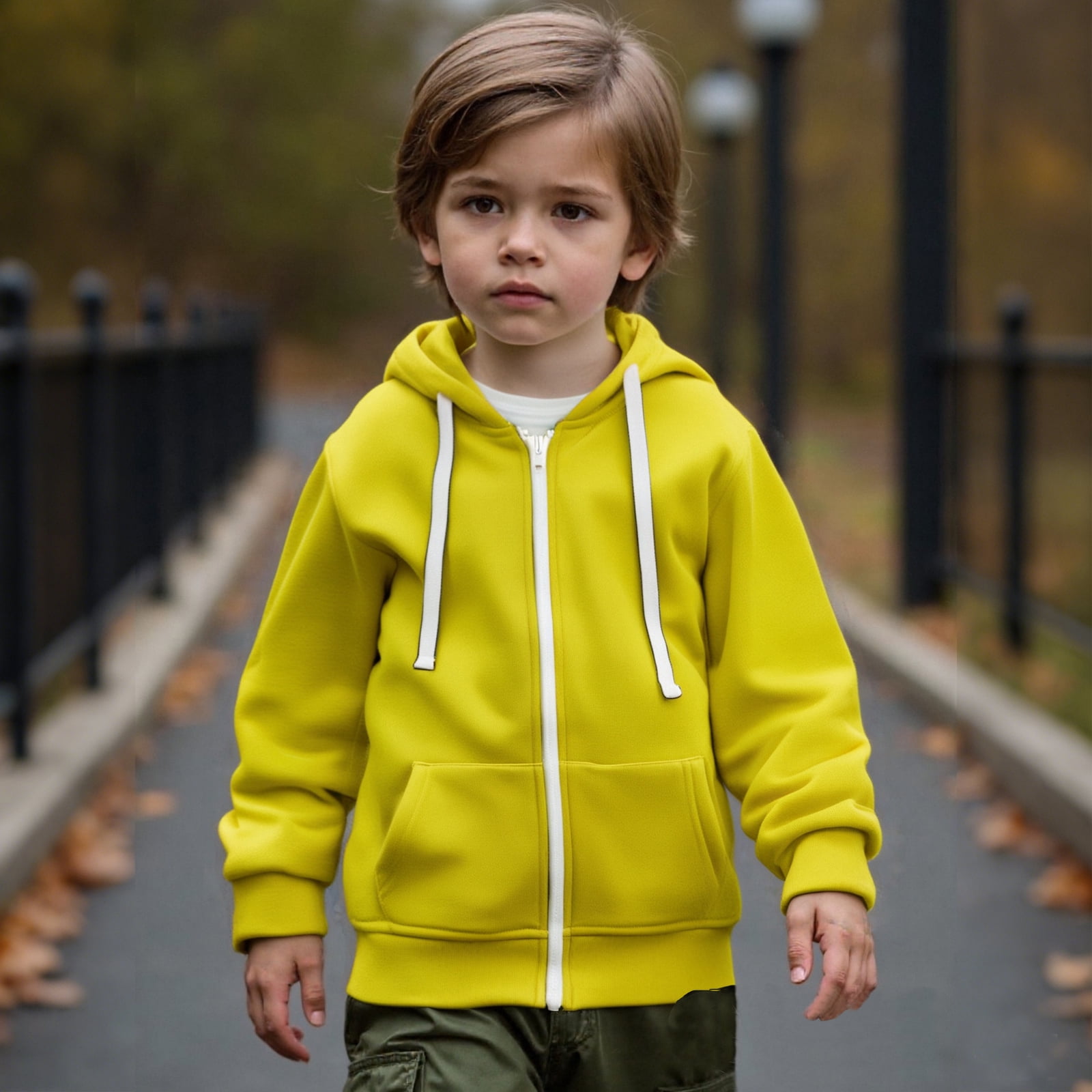 Girls Hoodies Kids Yellow Full Zip Up Hooded Long Sleeve Soft ...