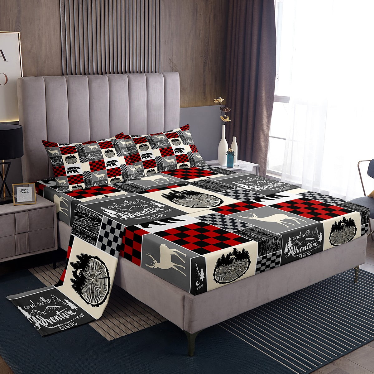 Hunting Deer Sheet Set, Rustic Cabin Lodge Bed Sheets Set Wildlife Bear ...